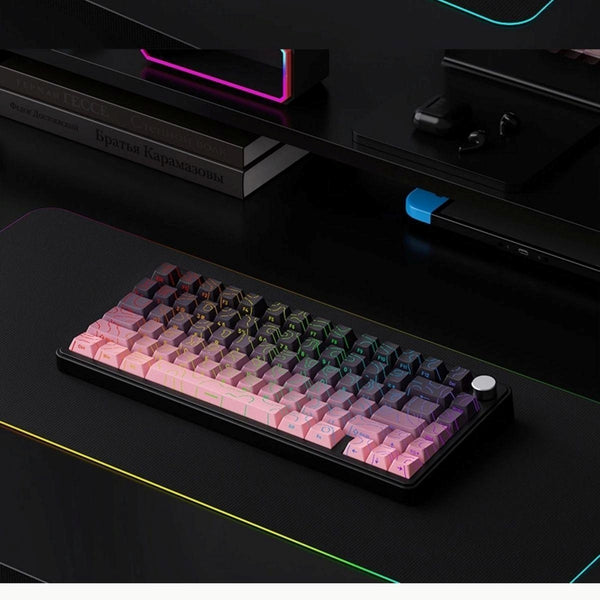 Topographic Black Pink Line Crack Gradient Side Backlit Cherry PBT Key ...