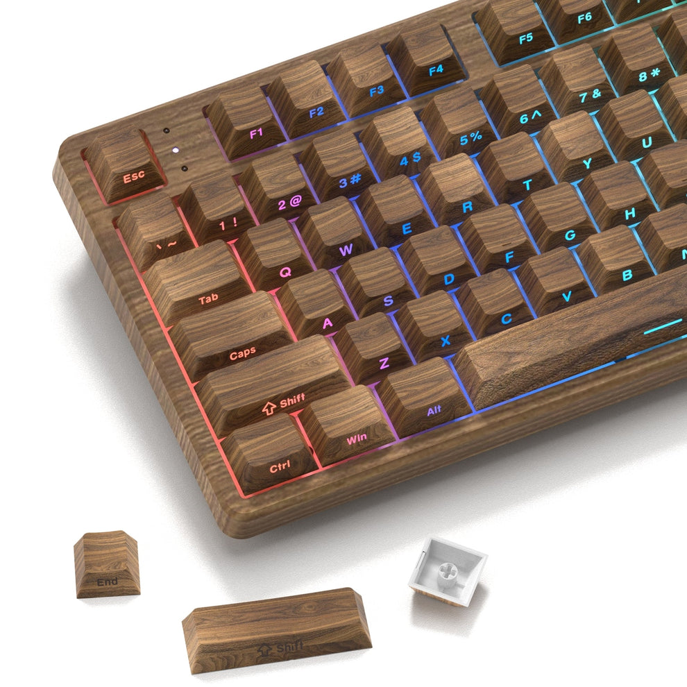 Walnut Wood Texture Side Backlit Cherry PBT Keycaps – CuriosityCaps