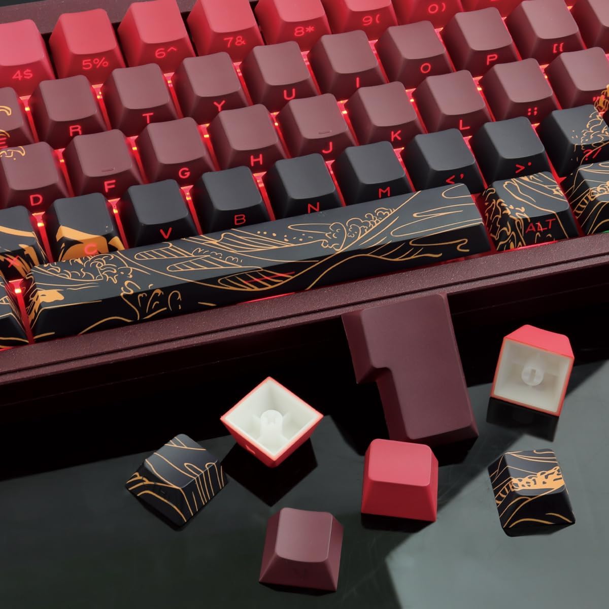 Red Wave of Kanagawa Side Backlit Cherry PBT Keycaps – CuriosityCaps