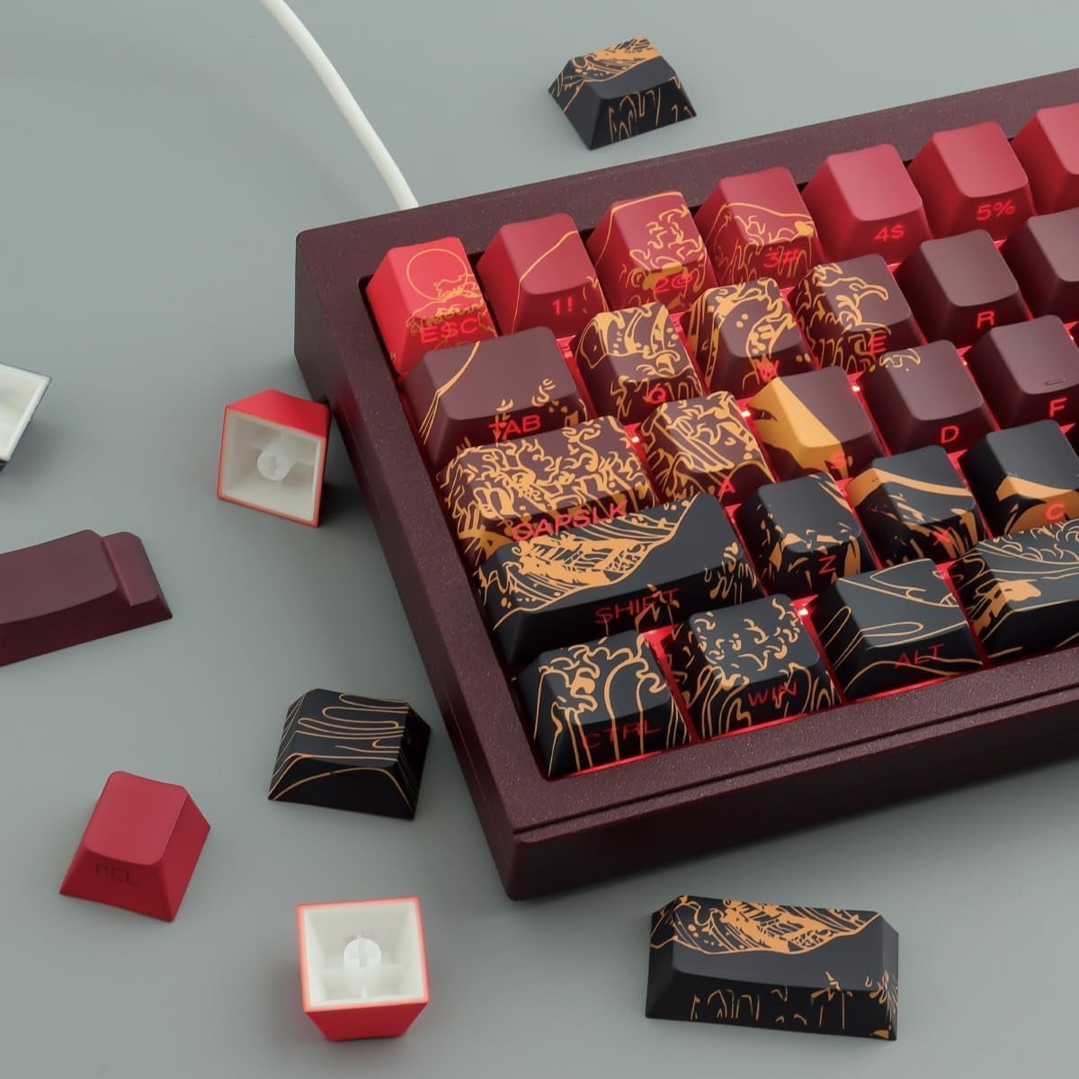 Red Wave of Kanagawa Side Backlit Cherry PBT Keycaps – CuriosityCaps