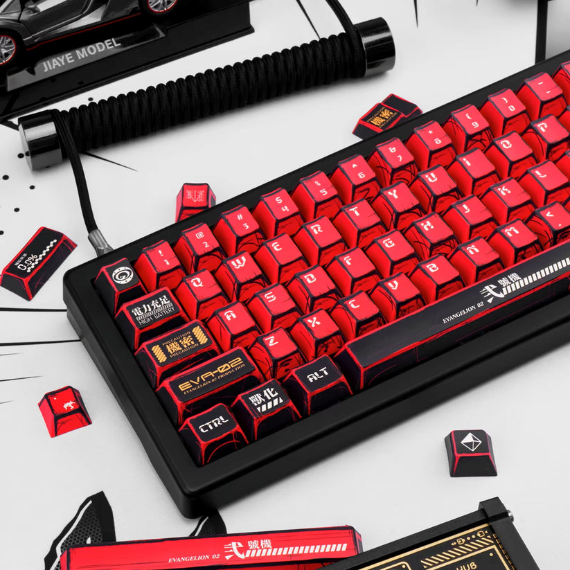 2D Comic Manga Sketched Eva Unit 02 Cherry PBT Keycaps – CuriosityCaps