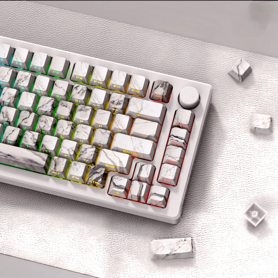 White Marble Side Backlit Cherry Pbt Keycaps – CuriosityCaps