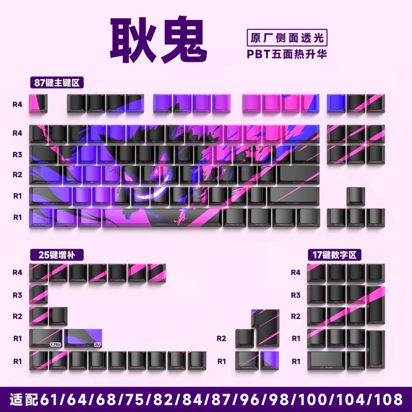 Gengar Side Backlit Cherry Doubleshot Keycaps – CuriosityCaps