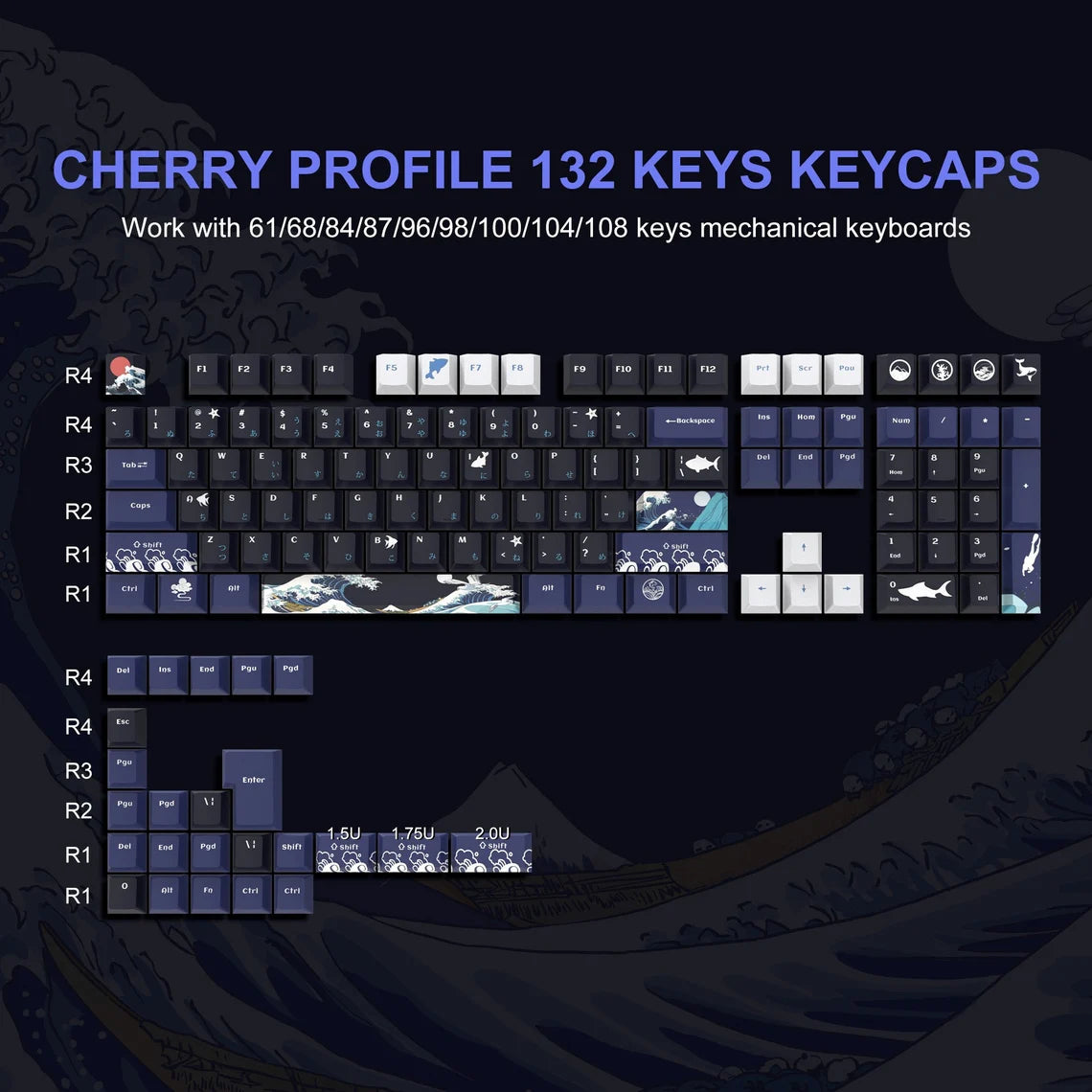 Great Wave Of Kanagawa Japanese Premium Cherry PBT keycaps – CuriosityCaps