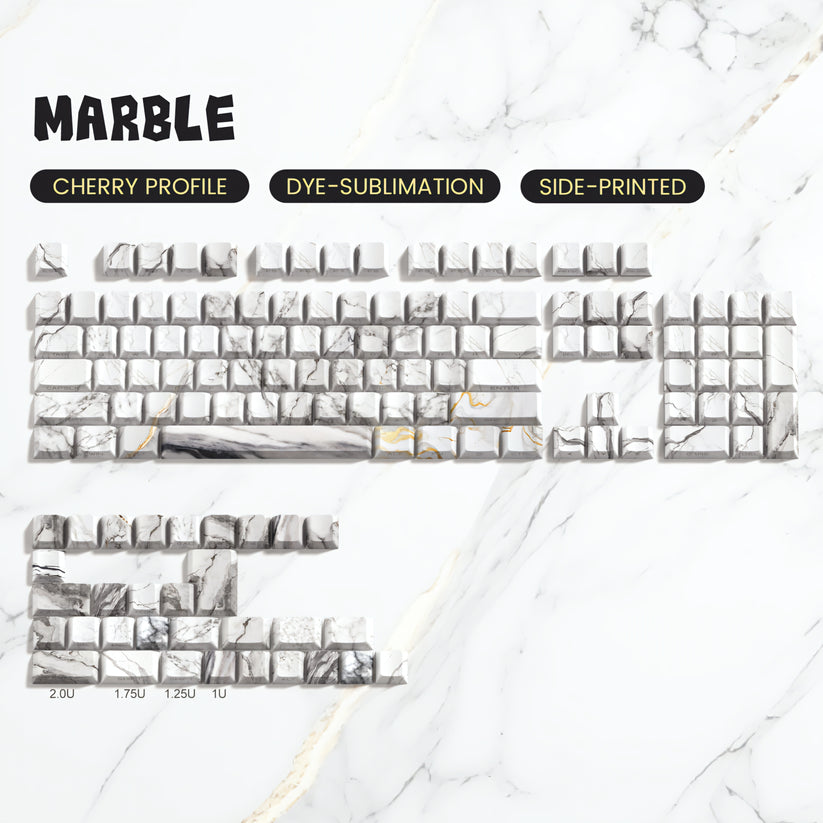 White Marble Side Backlit Cherry Pbt Keycaps – CuriosityCaps